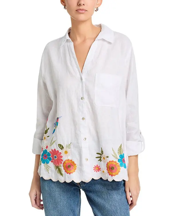 Johnny Was Embroidered Linen Blouse