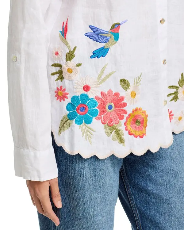 Johnny Was Embroidered Linen Blouse