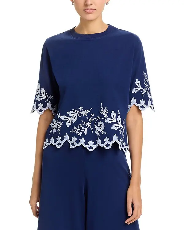 Johnny Was Embroidered Elbow Sleeve Top