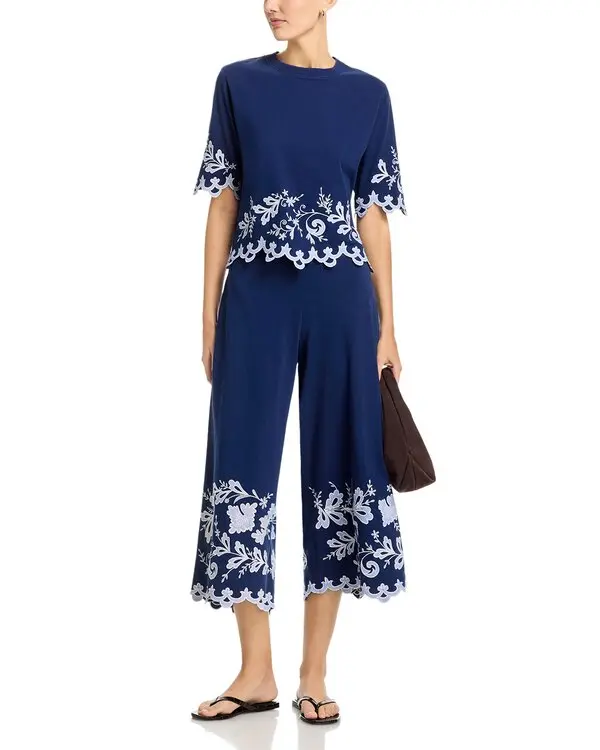 Johnny Was Embroidered Elbow Sleeve Top
