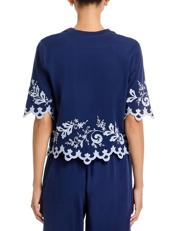 Johnny Was Embroidered Elbow Sleeve Top