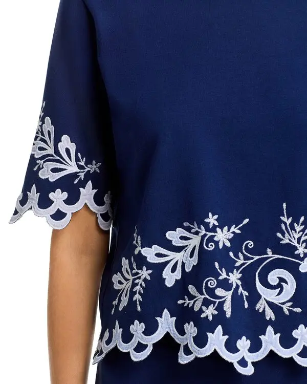 Johnny Was Embroidered Elbow Sleeve Top