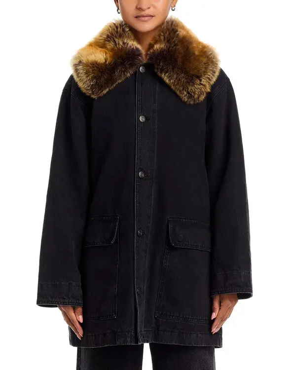 FRAME Shearling Trimmed Overcoat