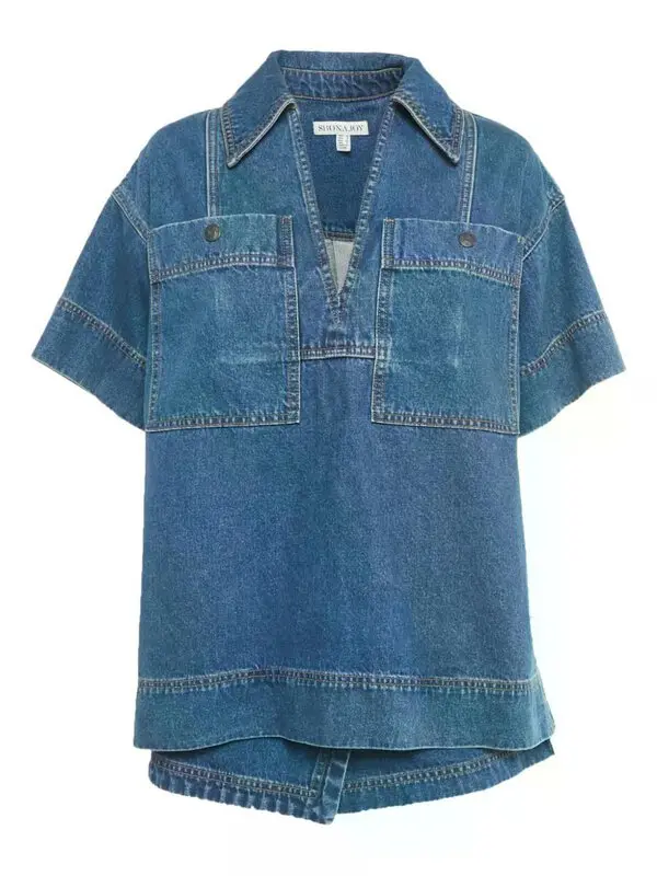 Shona Joy V-neck Polo Collar Top And Shorts - Blue