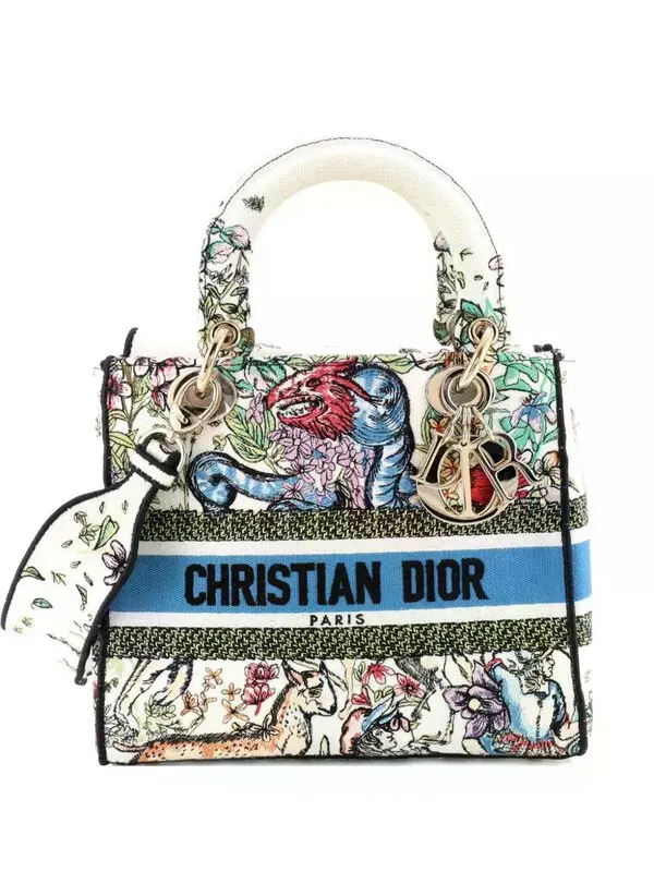 Dior Lady D-lite Embroidered Canvas Medium Satchel - Blue
