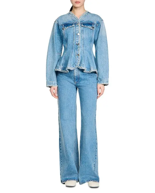 Sandro Beaded Denim Jacket - Blue Jean