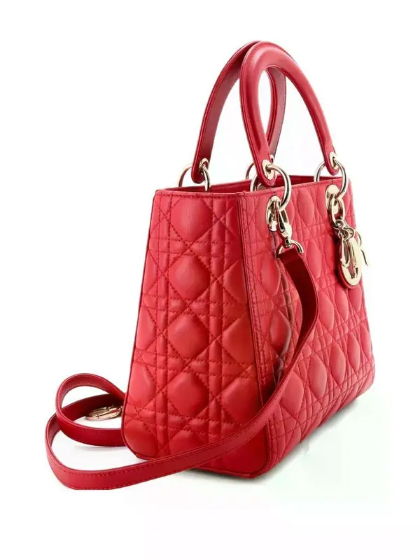 Dior Lady Medium Satchel Cannage Quilt Lambskin - Red