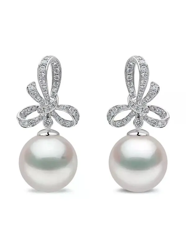 Yoko London Contessa Diamond And Pearl Earrings - Silver