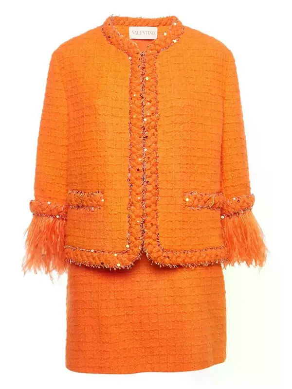 Valentino Garavani Tweed Embellished Jacket And Skirt Set
