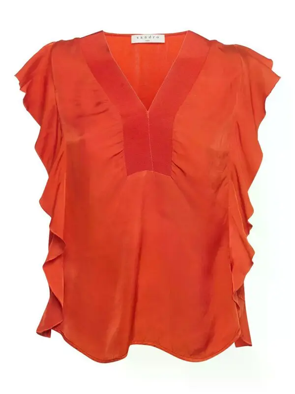 Sandro Ruffled Sleeveless Top - Orange