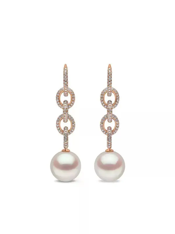 Yoko London Jazz Diamond And Pearl Drop Earrings - Pink