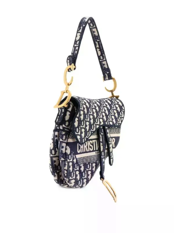 Dior Saddle Handbag Logo Embroidered Oblique Canvas Medium Shoulder Bag - Blue