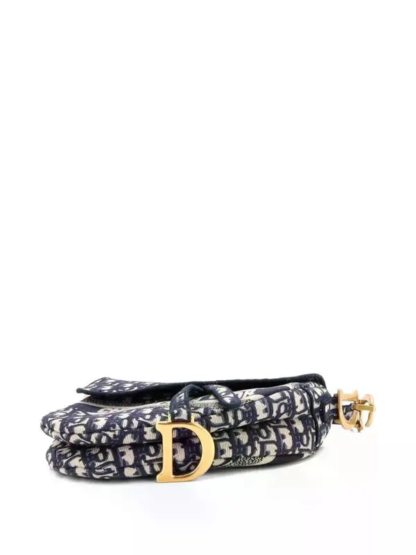 Dior Saddle Handbag Logo Embroidered Oblique Canvas Medium Shoulder Bag - Blue