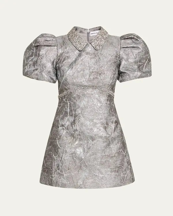 Rebecca Vallance Sterling Diamante Metallic Jacquard Mini Dress