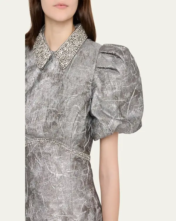 Rebecca Vallance Sterling Diamante Metallic Jacquard Mini Dress