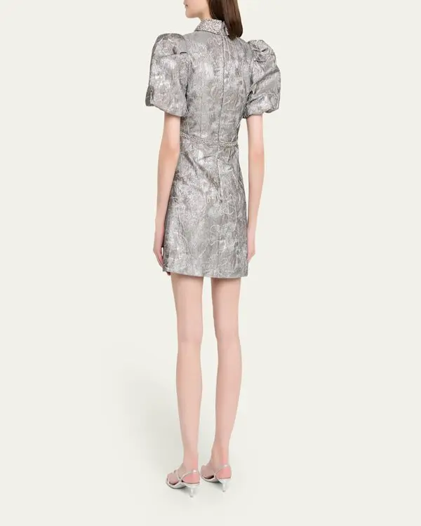 Rebecca Vallance Sterling Diamante Metallic Jacquard Mini Dress
