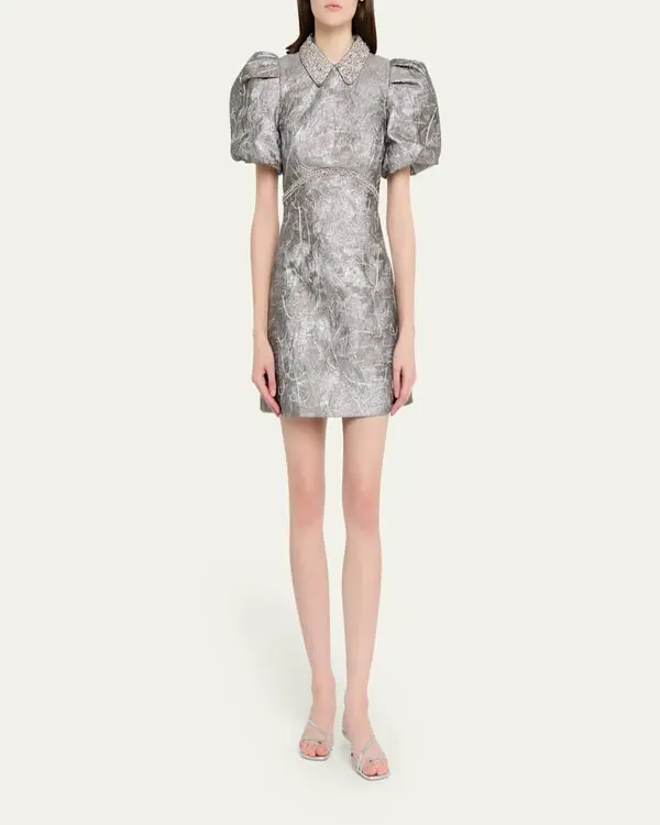 Rebecca Vallance Sterling Diamante Metallic Jacquard Mini Dress