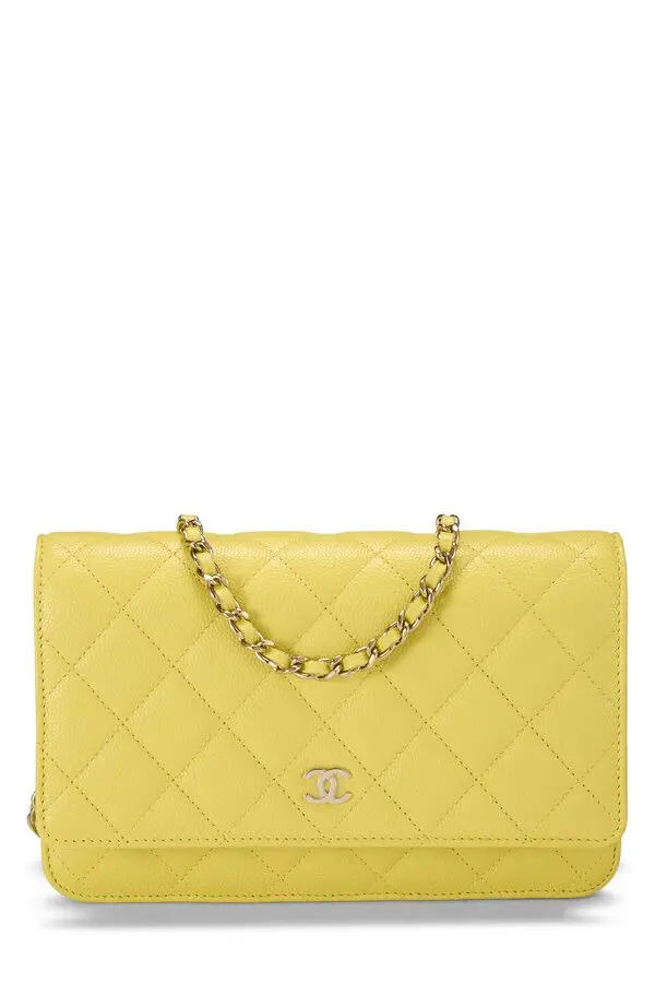 Chanel Caviar Classic Quilted Wallet On Chain - Yellow