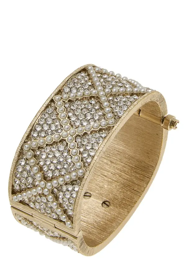 Chanel Cc Faux Pearl And Crystal Cuff In Gold - 15% Off  display picture 1