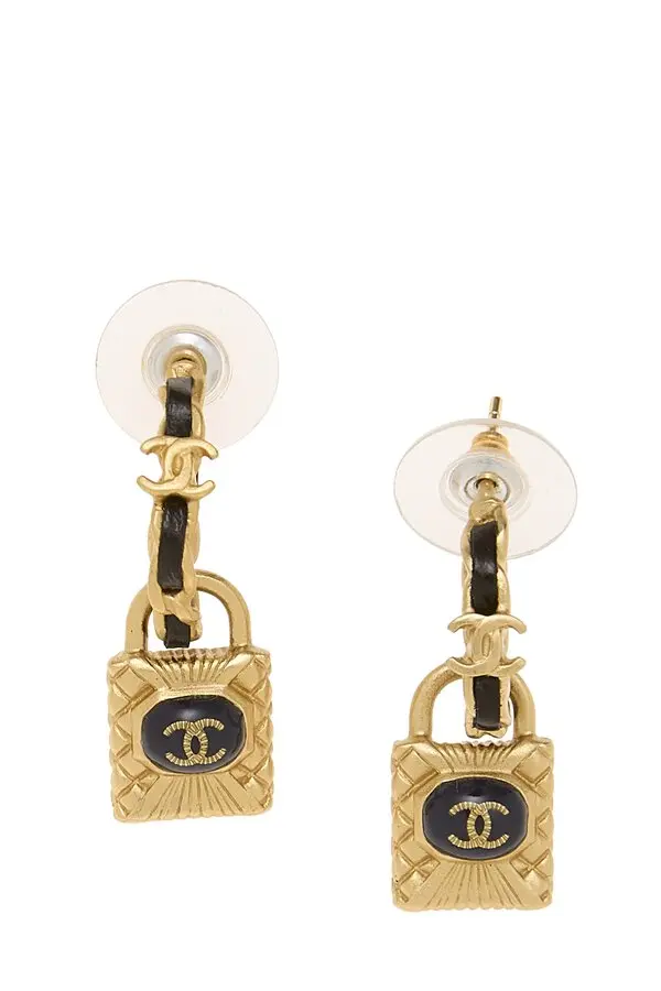 Chanel Padlock Dangle Earrings - Black