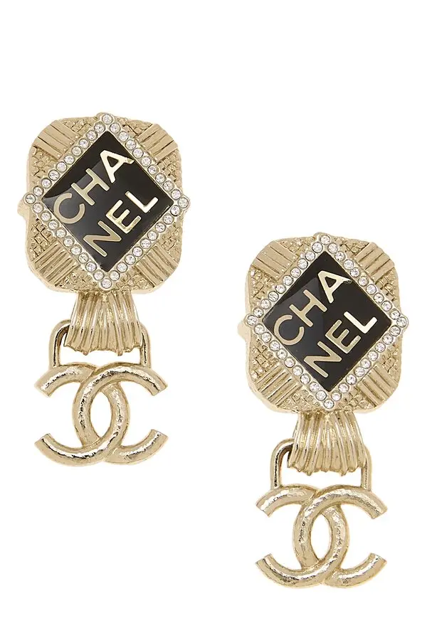 Chanel Logo Dangle Earrings - Black