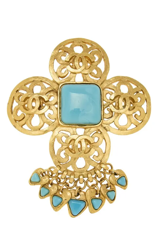 Chanel Tone Brooch With Stone Accents - Gold