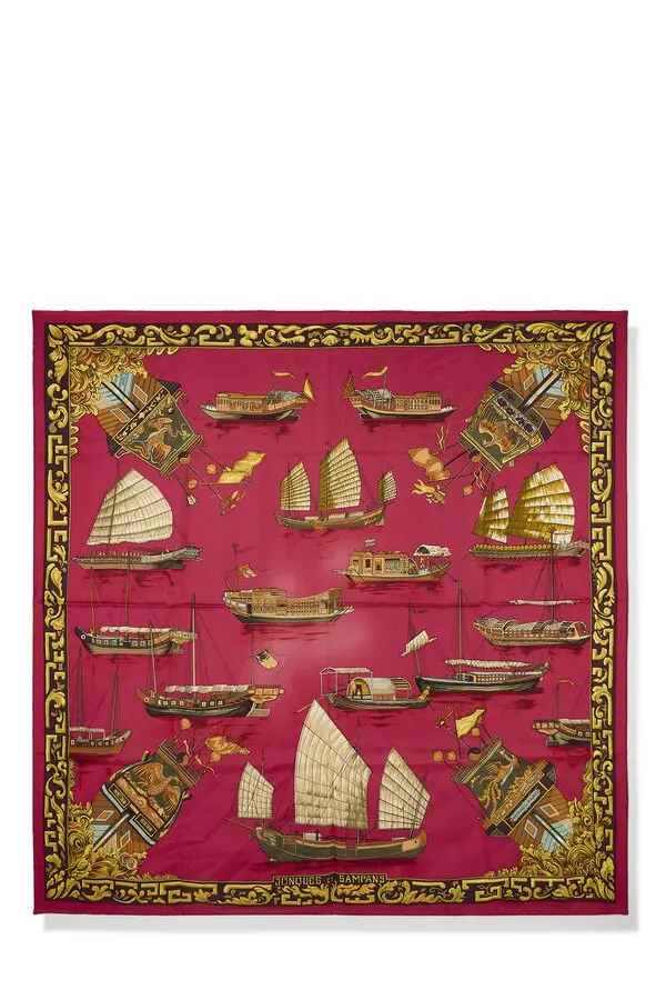 Hermès Multicolor 'jonques Et Sampans' Silk Scarf 90 - Burgundy