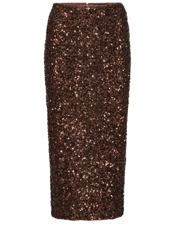 ROTATE BY BIRGER CHRISTENSEN Midi Skirt With Sequins - Brown
