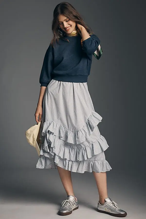 Maeve Twofer Ruffle Sweatshirt Dress