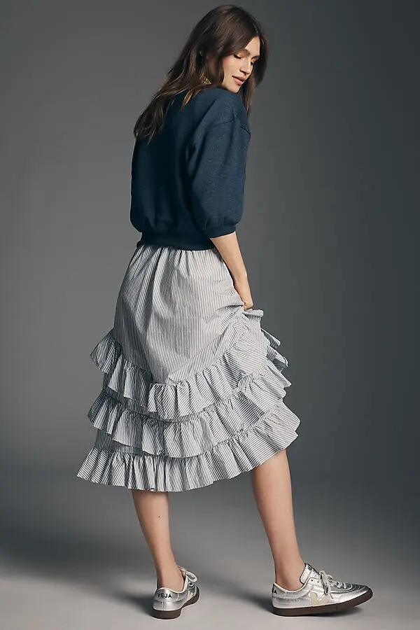 Maeve Twofer Ruffle Sweatshirt Dress
