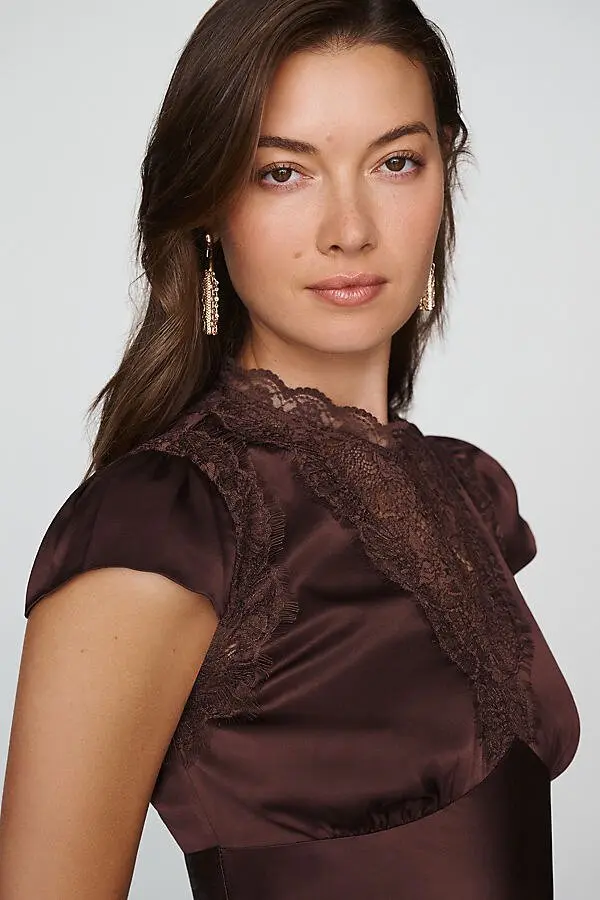 Bhldn Everly Satin Lace Maxi Dress - Chocolate