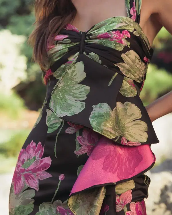 Mac Duggal Floral Jacquard Maxi Dress With Ruffle Detail