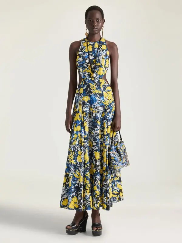 Givenchy Slashed Floral Print Dress - Blue/yellow