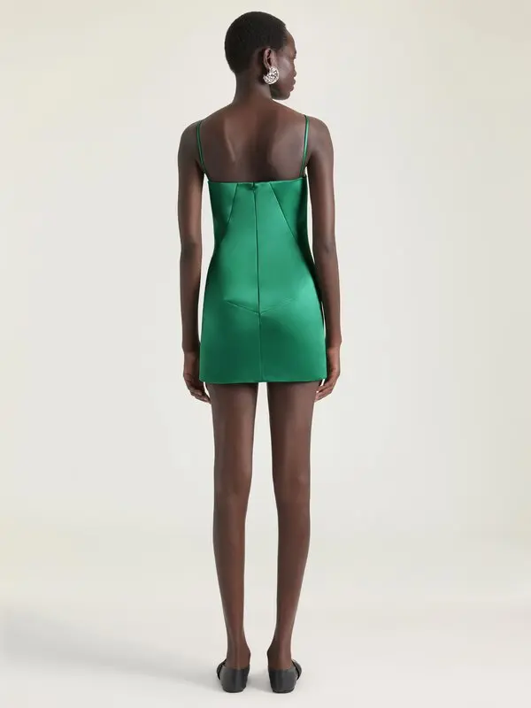 Givenchy Sliced Mini Dress In Silk Satin - Emerald Green