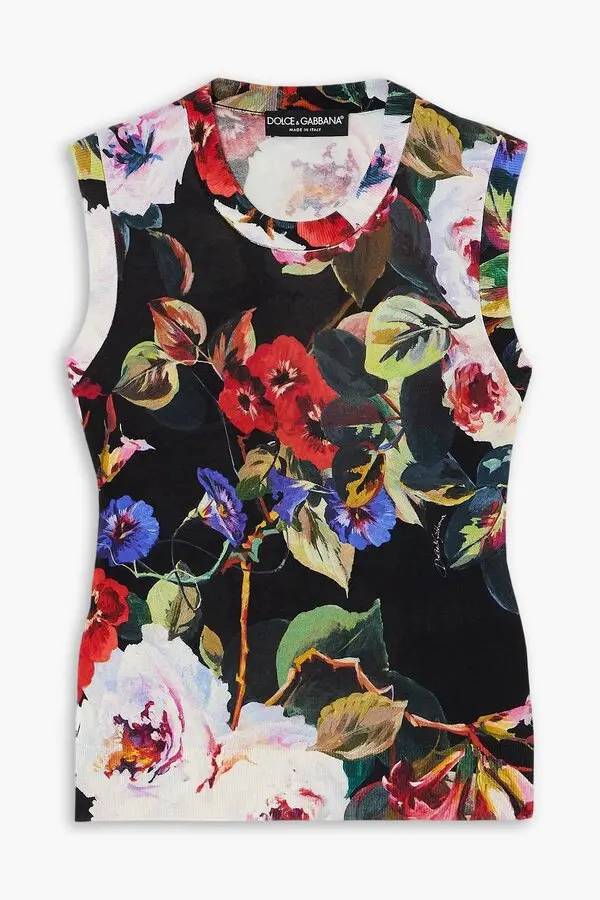 Dolce & Gabbana Floral-print Silk Tank - Black