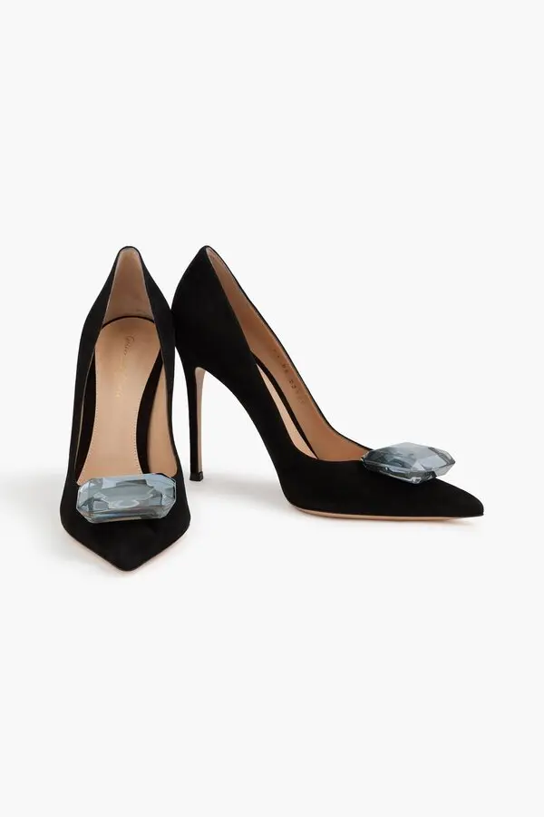 GIANVITO ROSSI Jaipur Embellished Suede Pointed Toe Pumps
