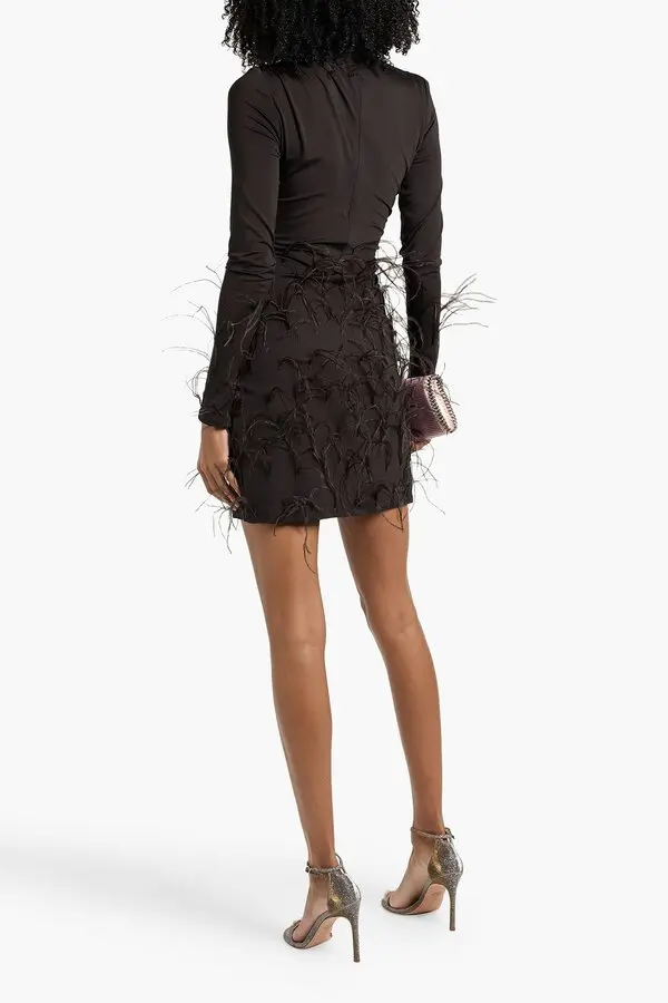 Lapointe Feather-trimmed Ruched Mini Dress