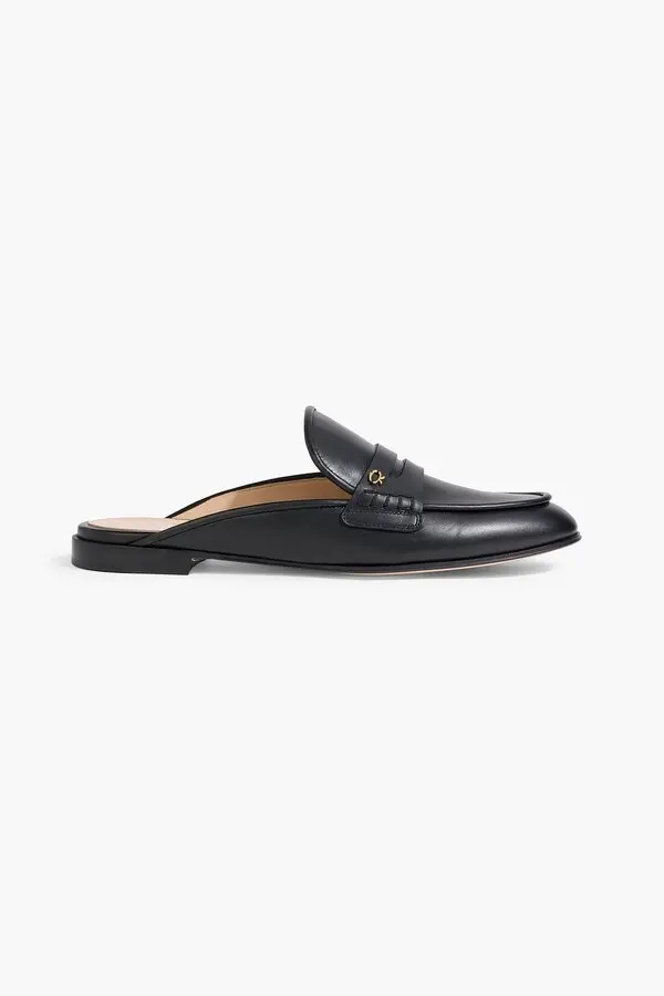 GIANVITO ROSSI Florio Leather Slippers - Black