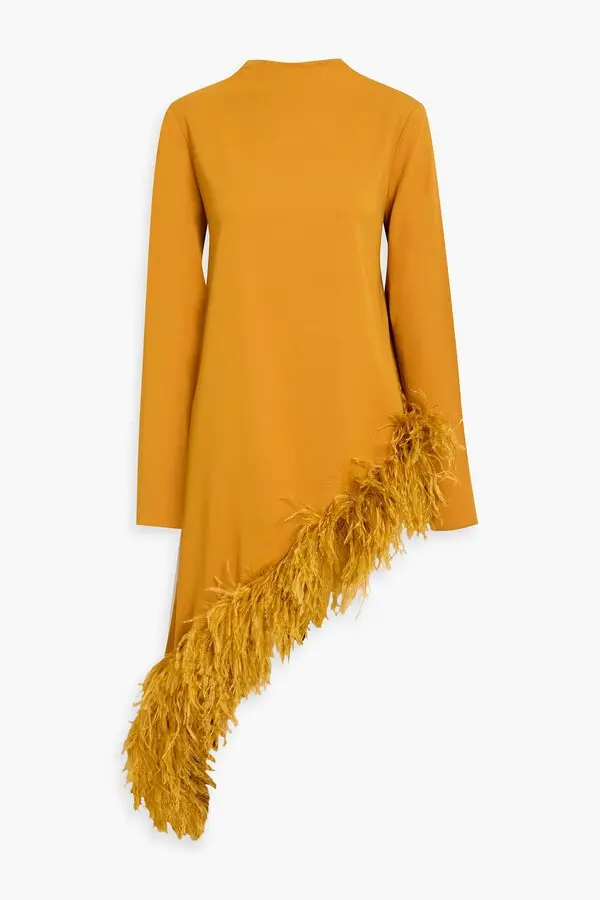 Lapointe Asymmetric Feather-trimmed Crepe Tunic