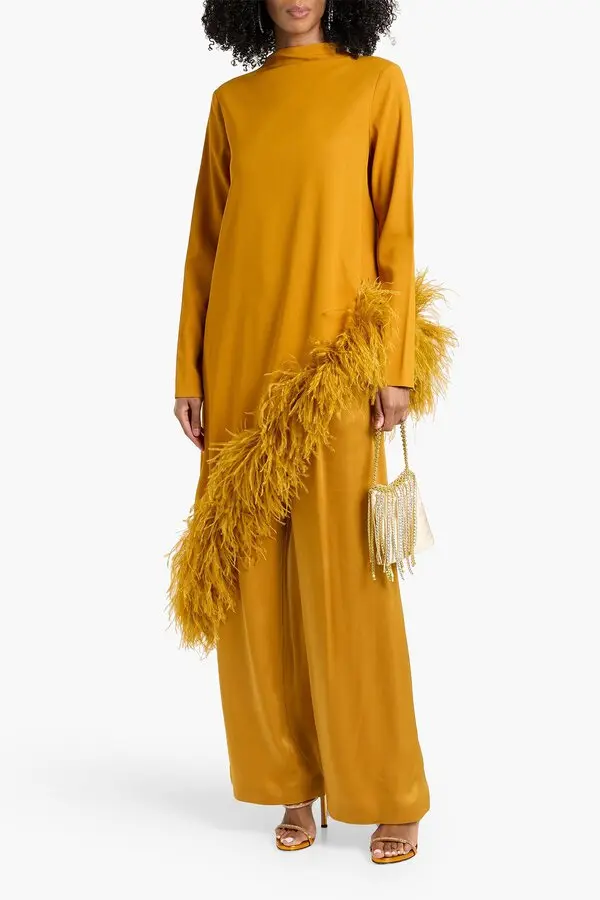 Lapointe Asymmetric Feather-trimmed Crepe Tunic