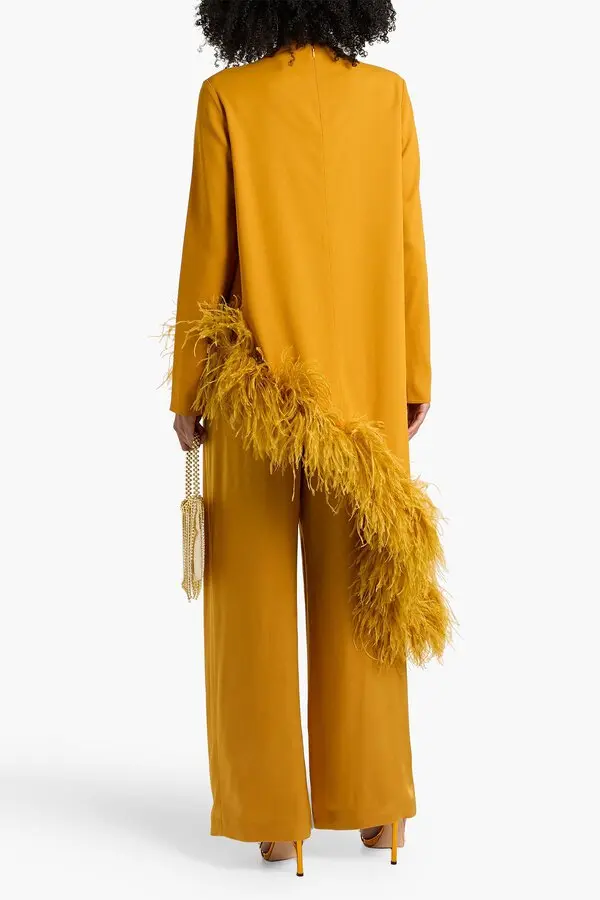 Lapointe Asymmetric Feather-trimmed Crepe Tunic