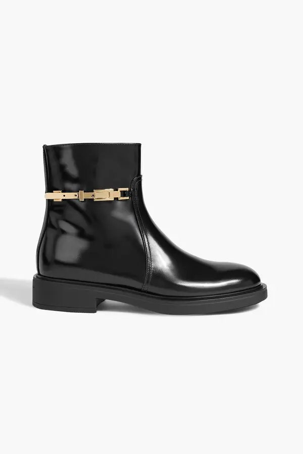 GIANVITO ROSSI Martine Buckled Glossed Leather Ankle Boots