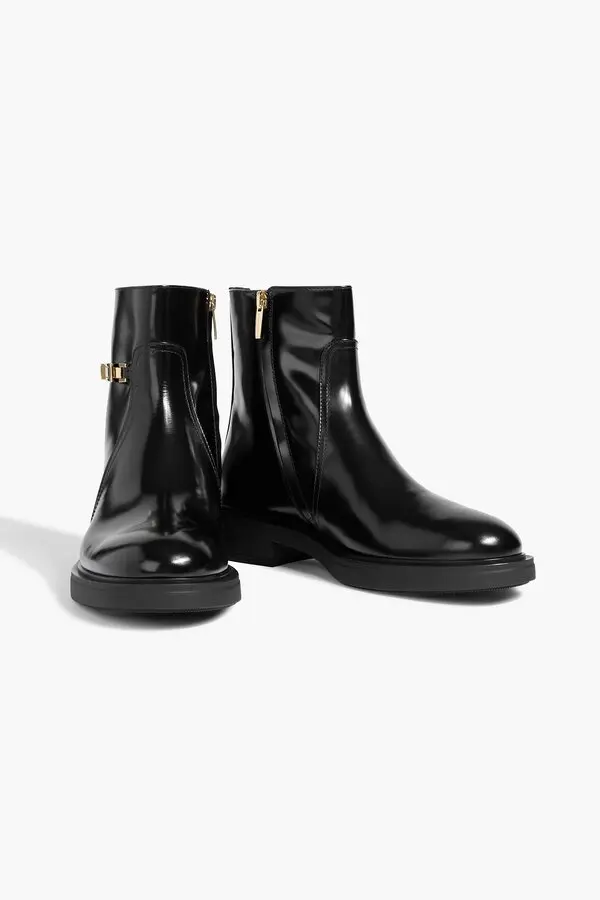 GIANVITO ROSSI Martine Buckled Glossed Leather Ankle Boots