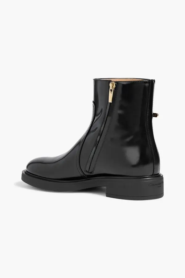 GIANVITO ROSSI Martine Buckled Glossed Leather Ankle Boots