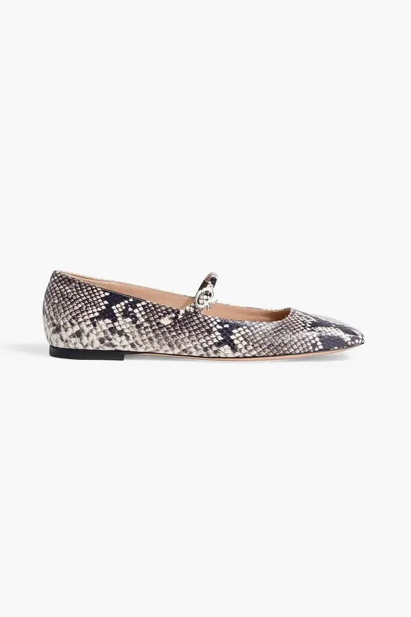 GIANVITO ROSSI Christina Snake-effect Leather Mary Jane Flats - Animal Print