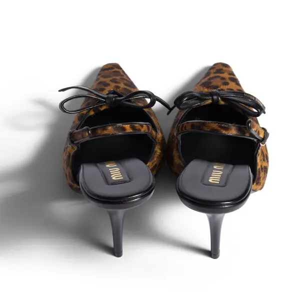 Miu Miu Printed Leather Slingback Pumps With Bow - Honey