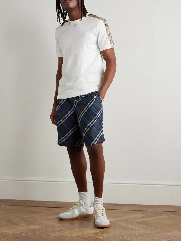 Burberry Straight-leg Checked Mulberry Silk-satin Shorts