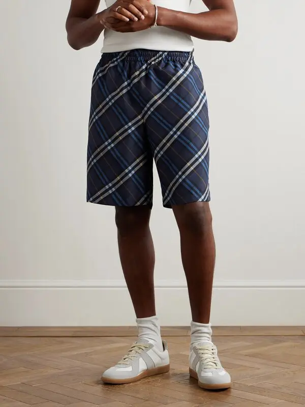 Burberry Straight-leg Checked Mulberry Silk-satin Shorts