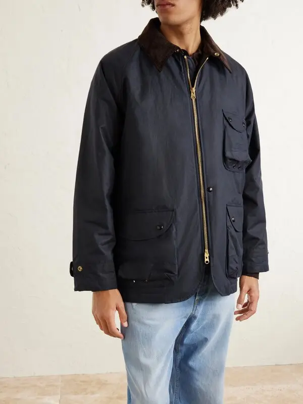 DRAKE'S Padded Corduroy-trimmed Waxed-cotton Jacket - Blue