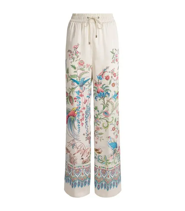 Etro Satin Embroidered Wide-leg Trousers - Ivory